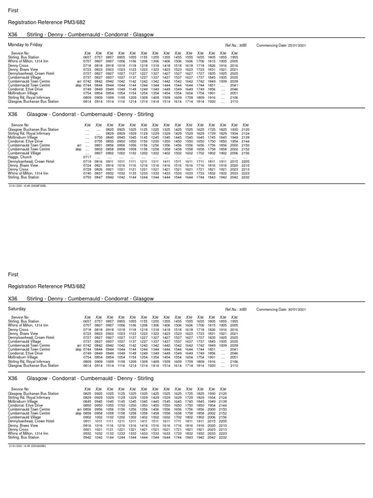 X36 Bus Schedule: Stirling to Glasgow | PDF | Travel