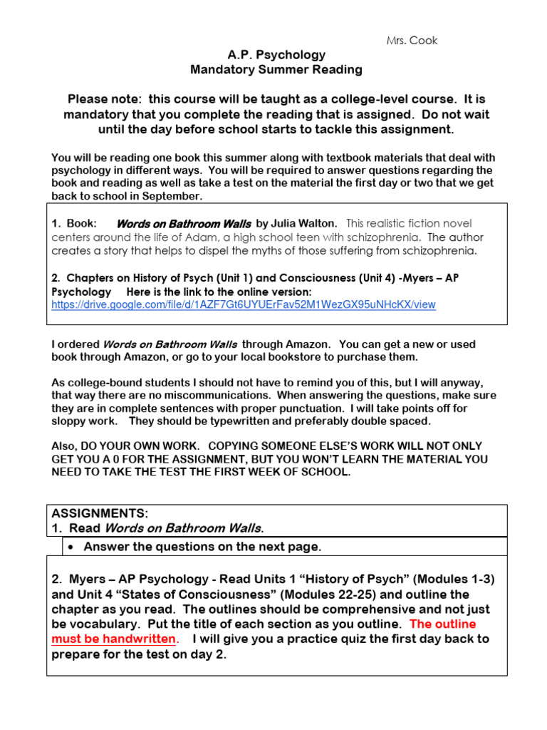 AP Psych Summer Assignment 2021 | PDF | Language Arts & Discipline ...