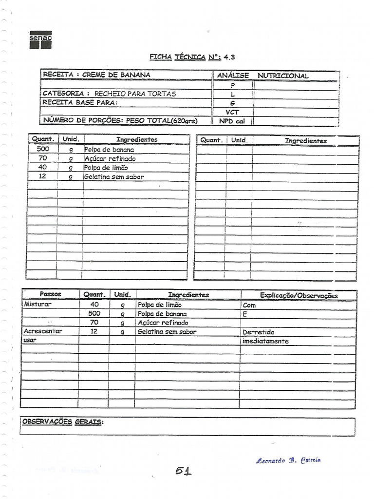 Ficha Tecnica Creme Banana | PDF