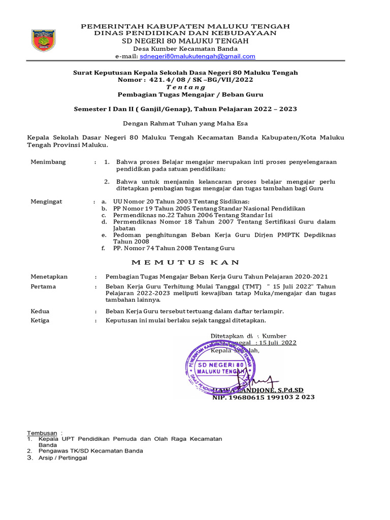 SK Beban Mengajar | PDF