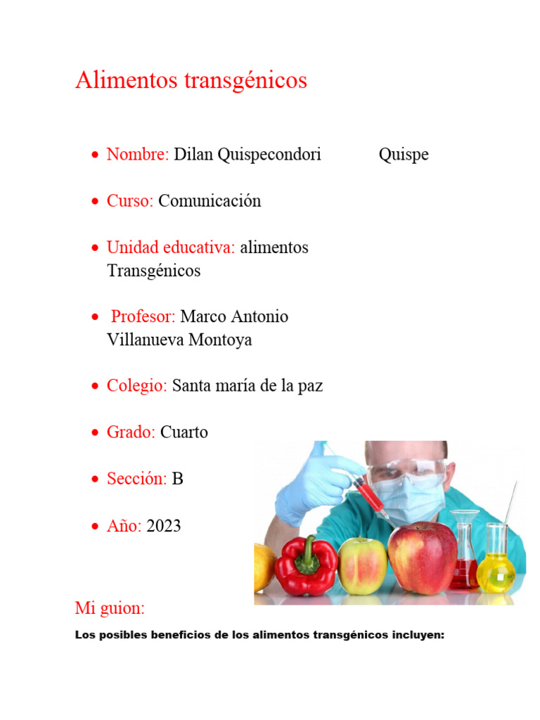 Beneficios y riesgos de alimentos transgénicos | PDF | Comida ...