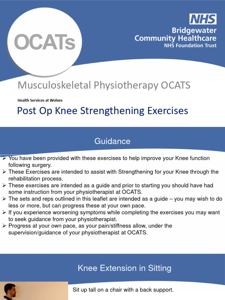 Post Op Knee Strengthening Exercises Patient Advice Sheet | PDF ...