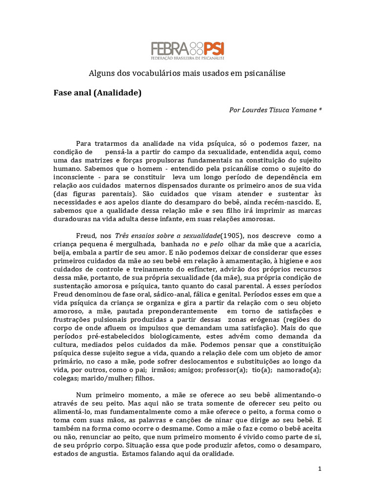 Vocabulário Psicanalítico: Fase Anal | PDF | Psicanálise | Sigmund Freud