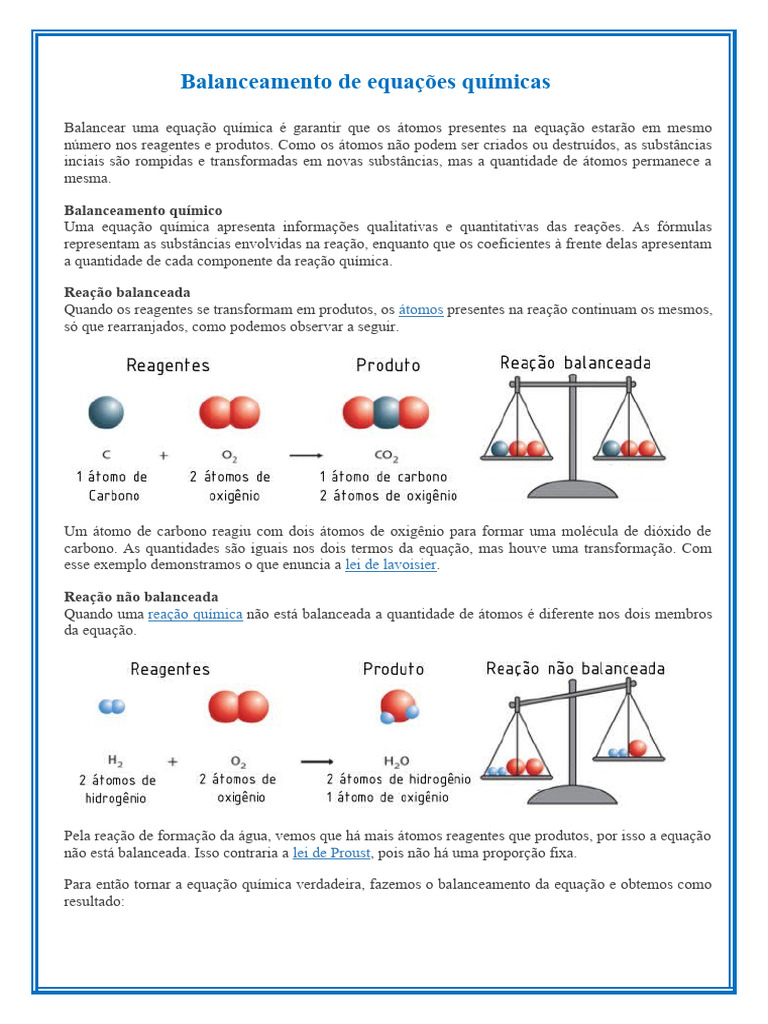 Balanceamento | PDF | Reações químicas | Química