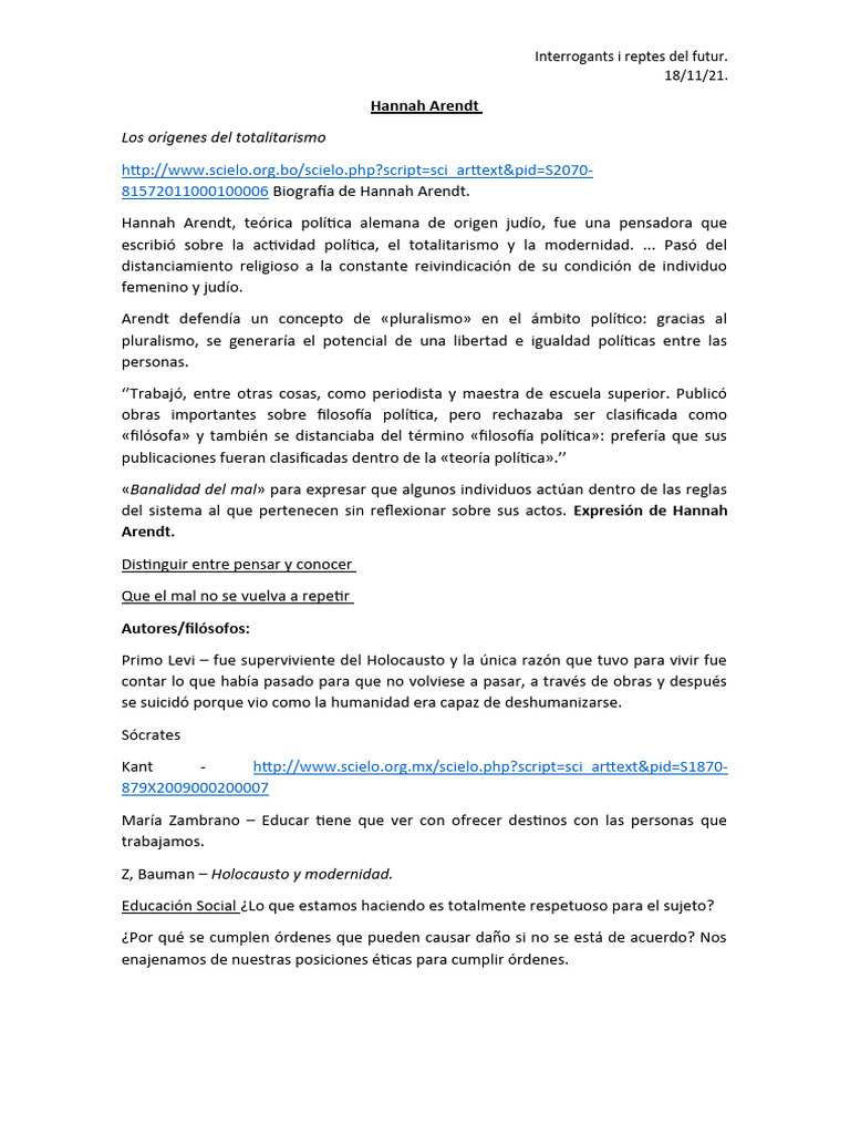 Hannah Arendt, Ideas. | PDF