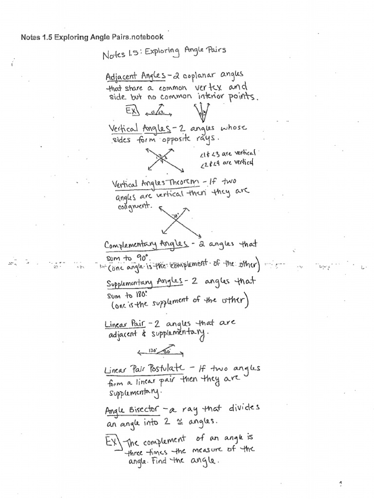 Angle Pairs Notes and Worksheet | PDF