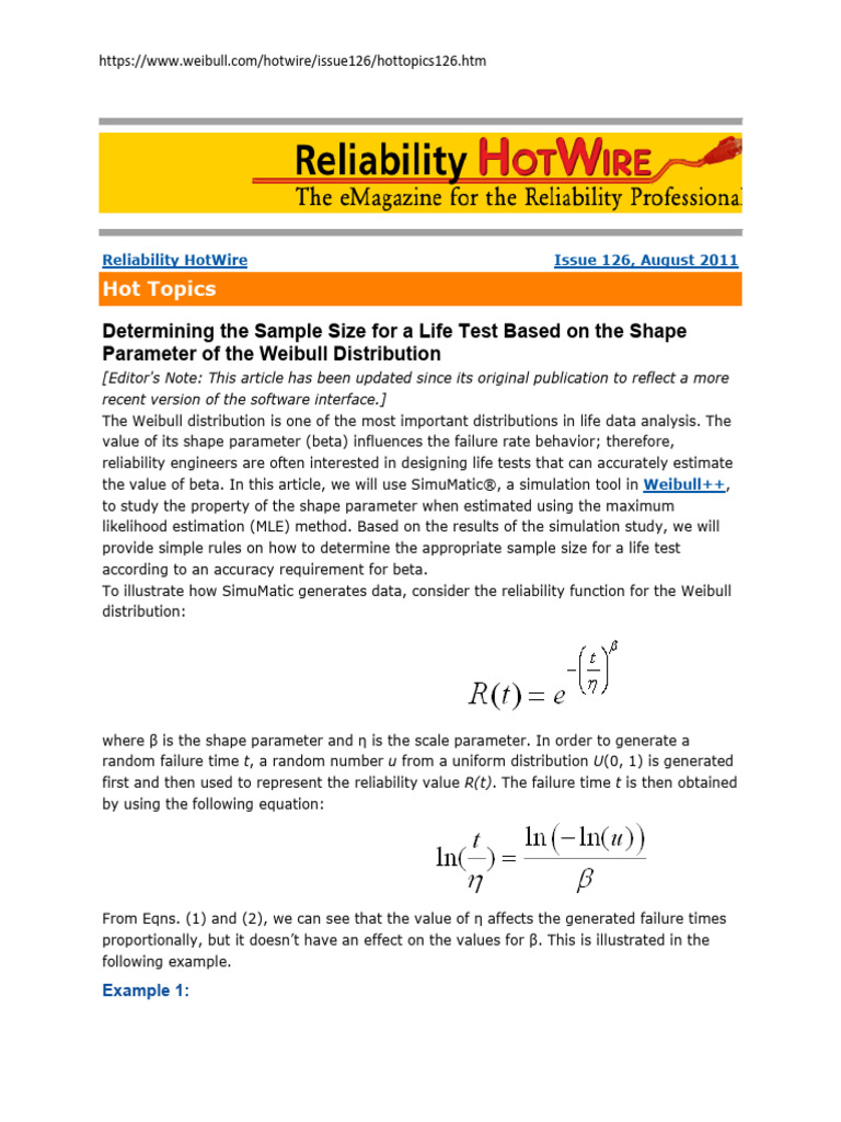 Determining The Sample Size - Weibull Distribution | PDF | Reliability Engineering | Sample Size ...