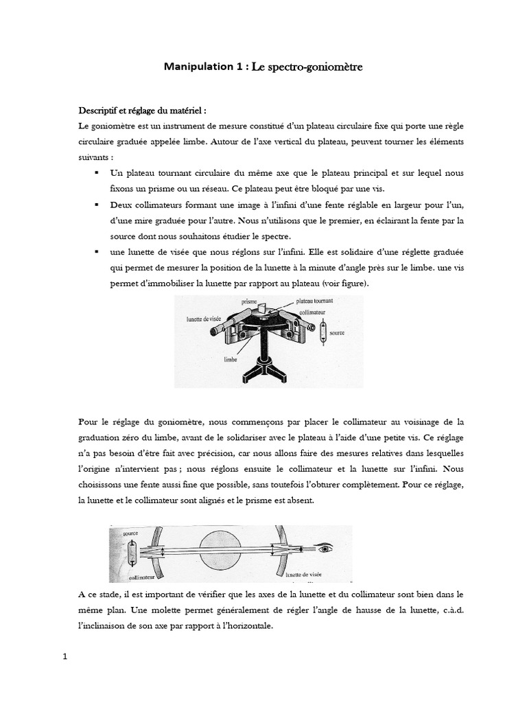 Réglage et mesures avec goniomètre | PDF | Réfraction | Optique