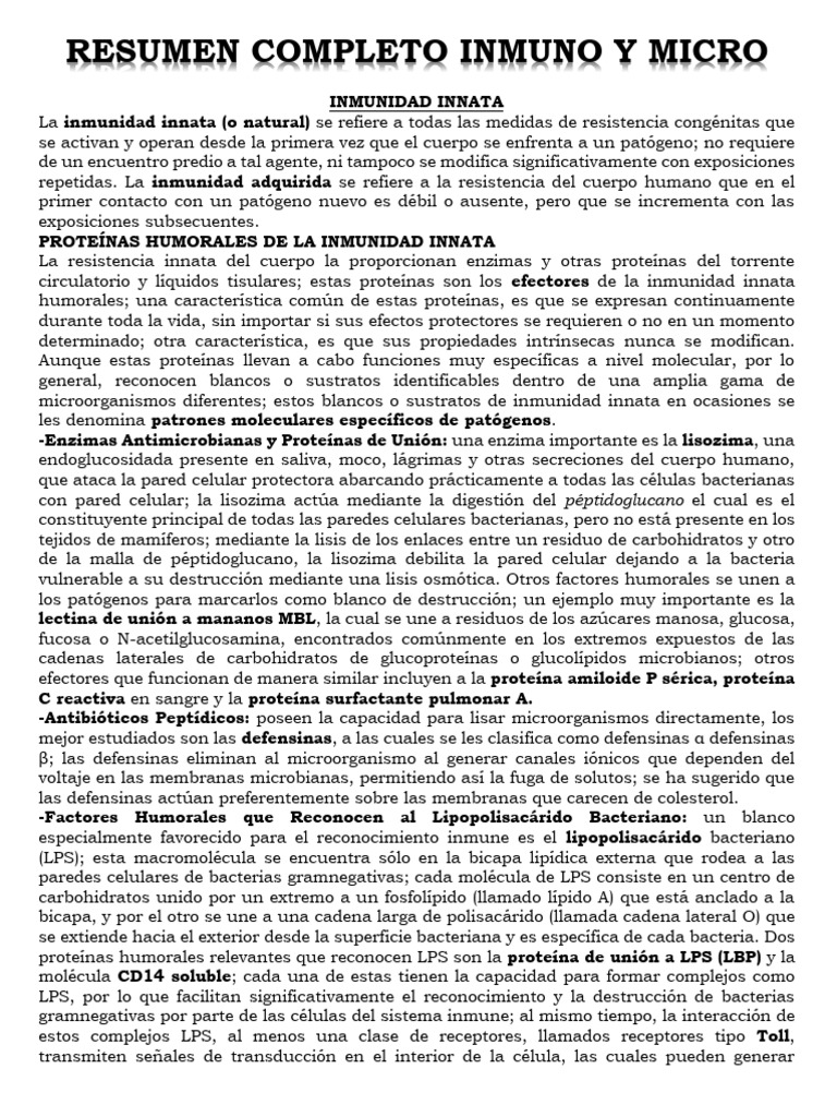 Resumen Completo Micro | PDF | Sistema complementario | Linfocitos