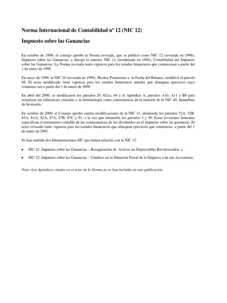 Nic 12 Impuesto Sobre Las Ganancias | PDF | Beneficio (economía ...