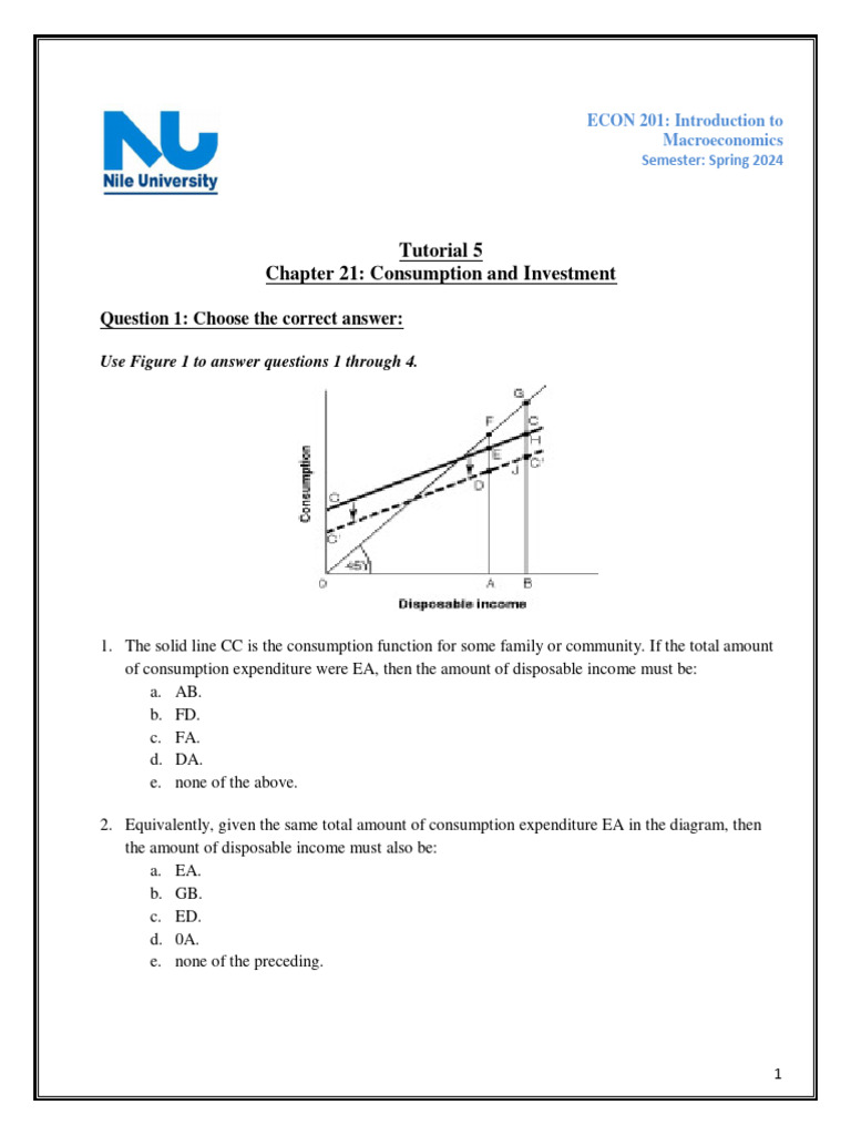 ECON201 - S24 - Tutorial 5 | PDF | Consumption (Economics) | Saving