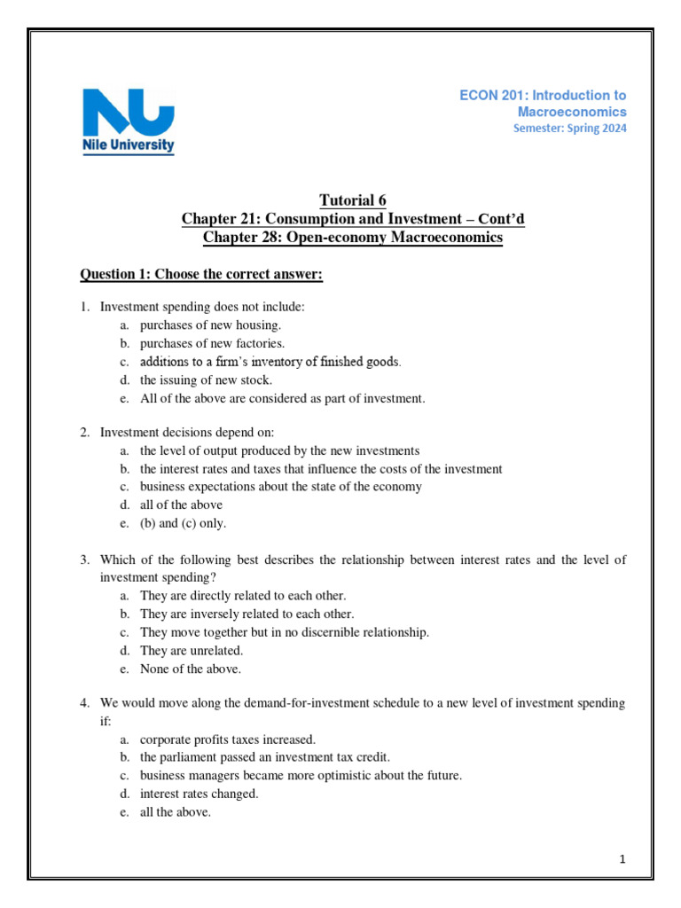Econ201 S24 Tutorial 6 Pdf Consumption Economics Interest 
