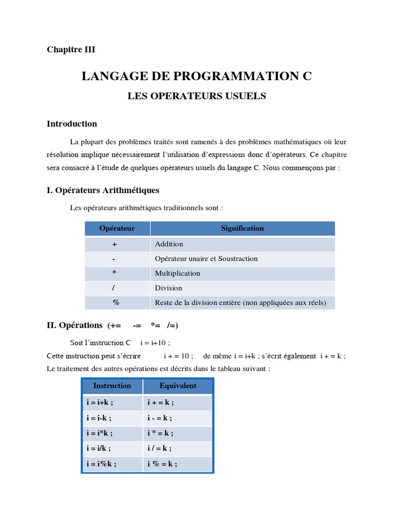 Cours C ch2 | PDF | C (Langage de programmation) | Arithmétique