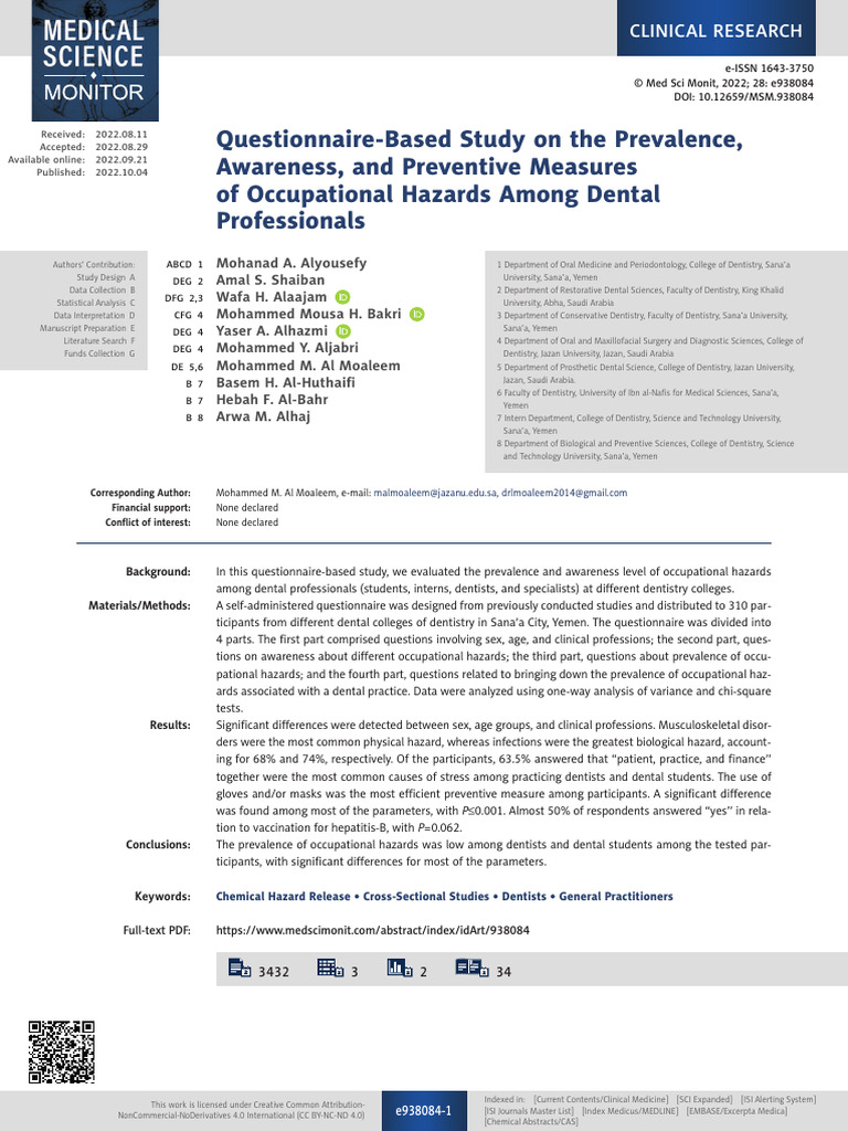 Questionnaire-Based Study On The Prevalence Awaren | PDF | Dentistry ...
