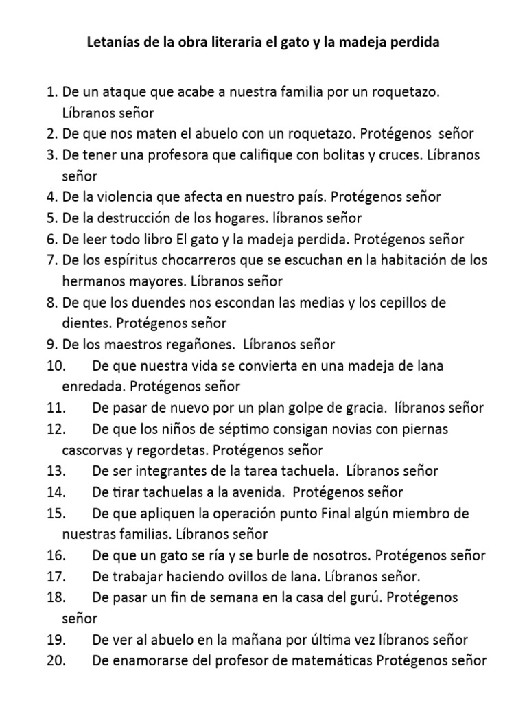 Letanías Humorísticas de "El Gato y la Madeja" | PDF