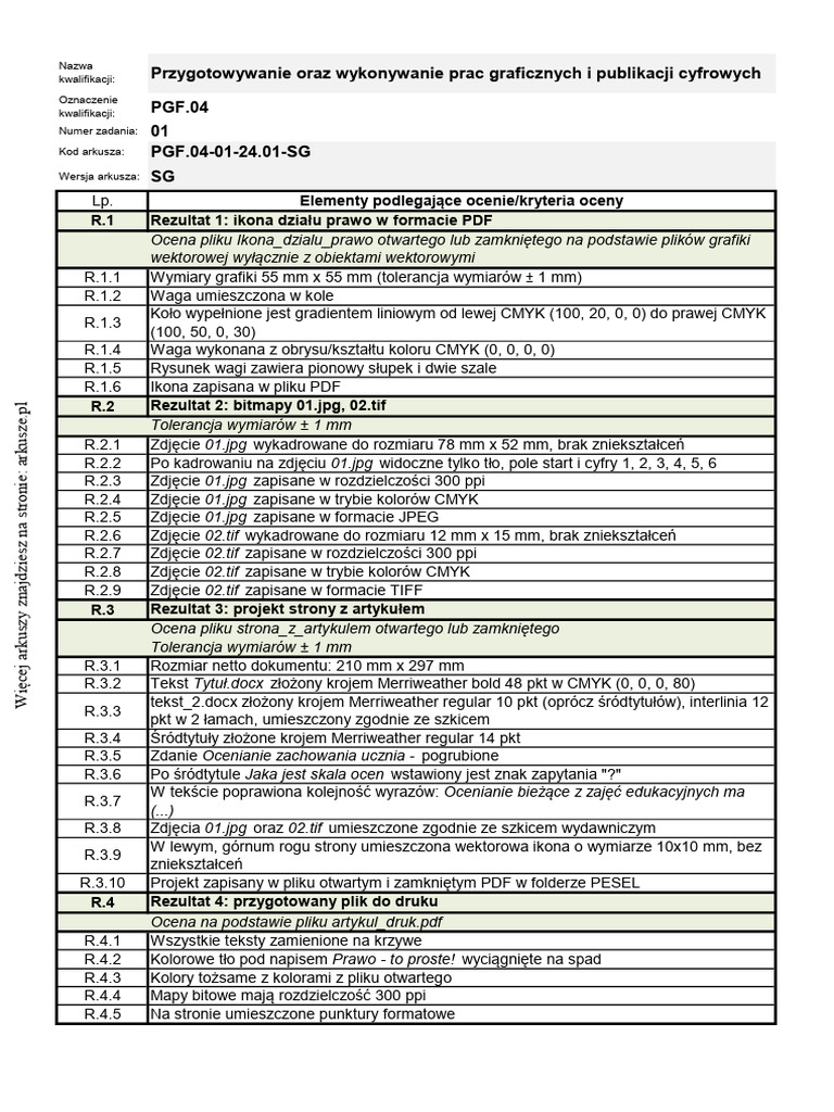 Pgf04 2024 Styczen Egzamin Zawodowy Praktyczny Zasady Oceniania | PDF