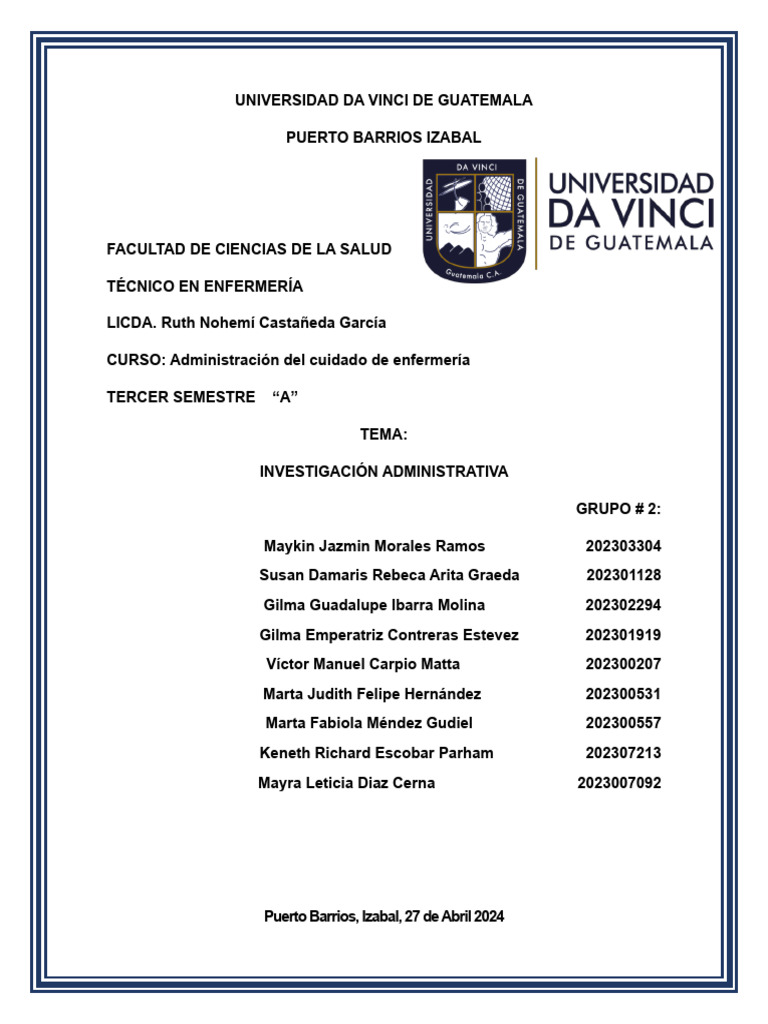 INVESTIGACION Administracion Del Cuiado de Enfermeria MAYKIN | PDF ...