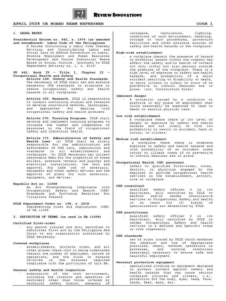 April 2024 - COSH 1 | PDF | Occupational Safety And Health | Safety