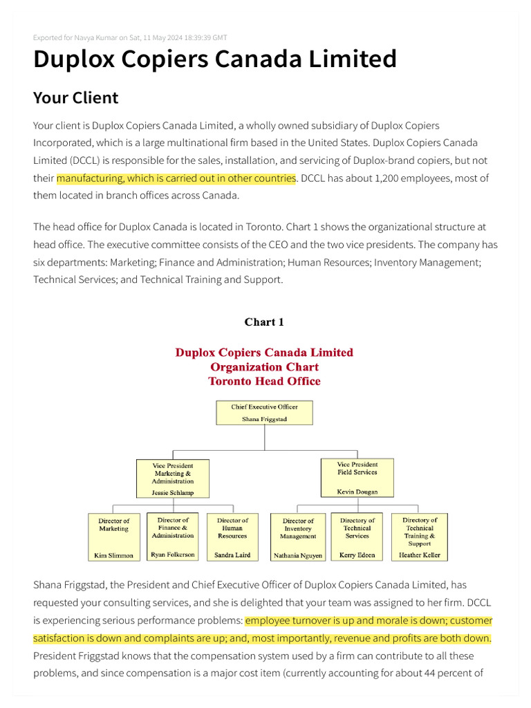 Duplox Copiers Canada: Performance Issues | PDF | Human Resources | Sales
