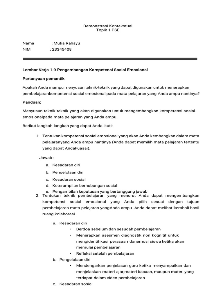 Demonstrasi Kontekstual - Pse - Topik 1 - Mutia | PDF