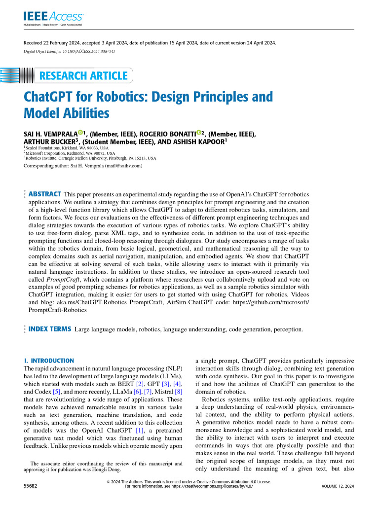 ChatGPT For Robotics Design Principles and Model Abilities | PDF | Robotics | Simulation