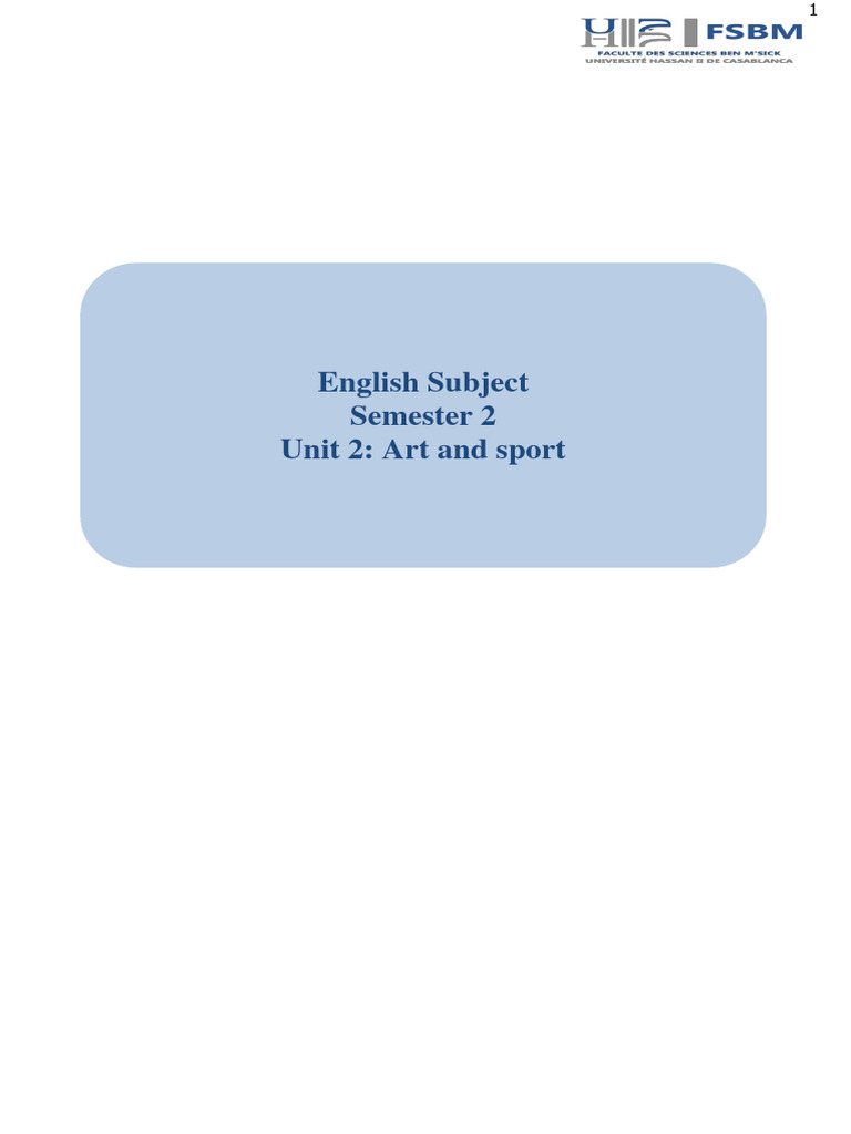 S2 Unit 2 All Art and Sport | PDF | Physical Fitness