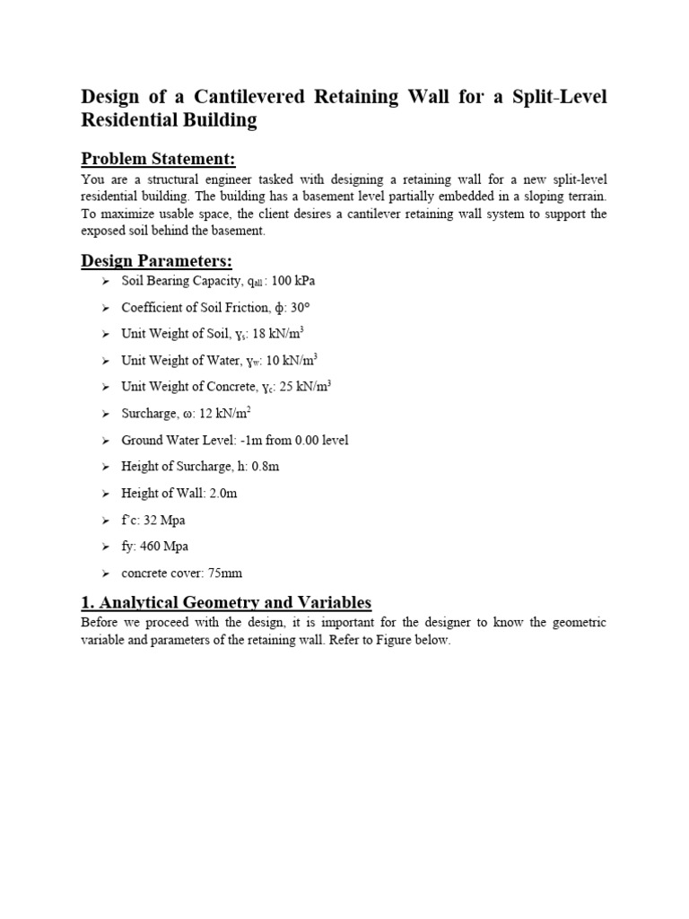 Cantilever Retaining Wall Design Guide | PDF | Weight | Applied And ...