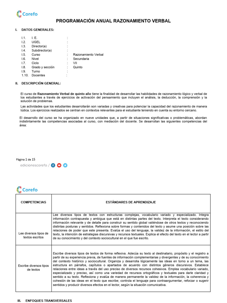 Programación Anual 5°rv - S | PDF | Aprendizaje | Evaluación