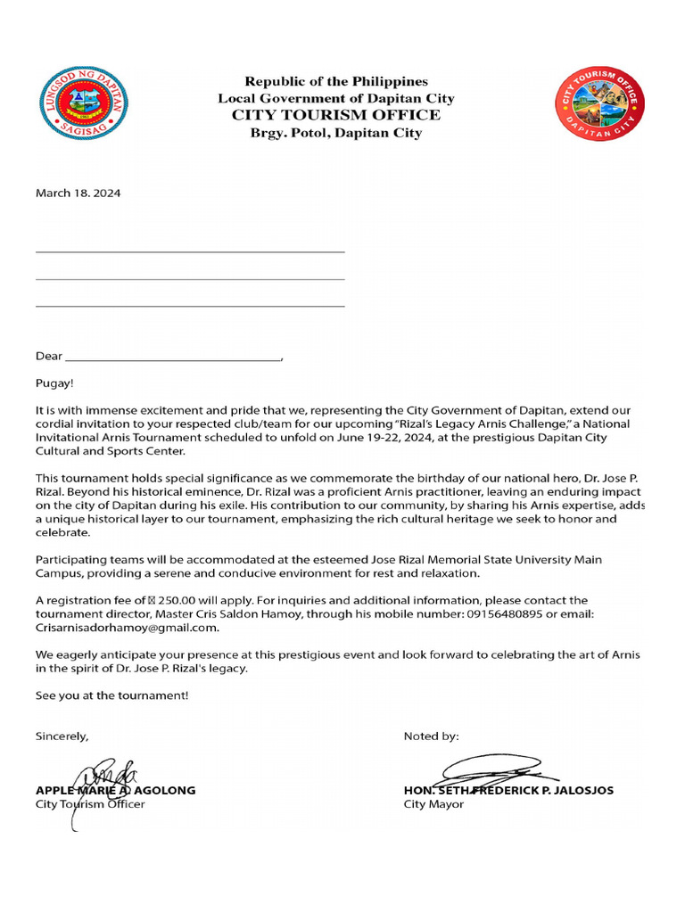 Arnis Letter 2024 Word | PDF