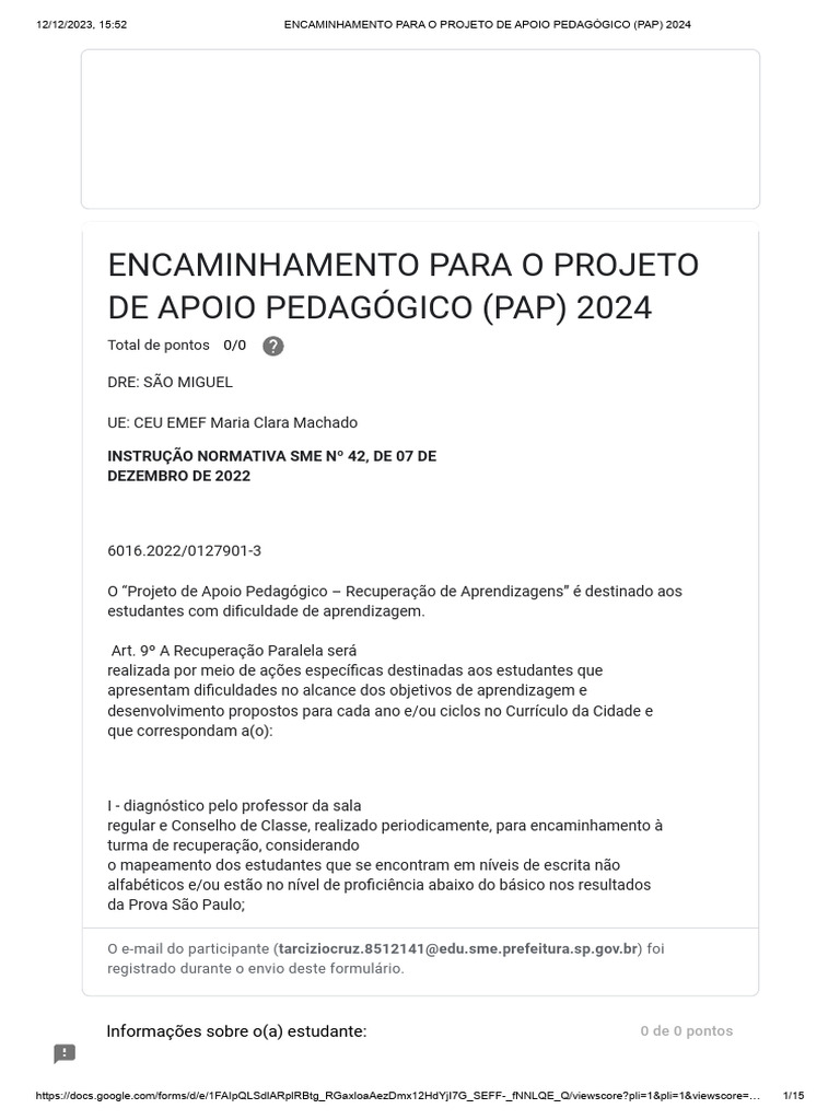 Encaminhamento para o Projeto de Apoio Pedagógico (Pap) 2024 | Download grátis PDF | Número ...