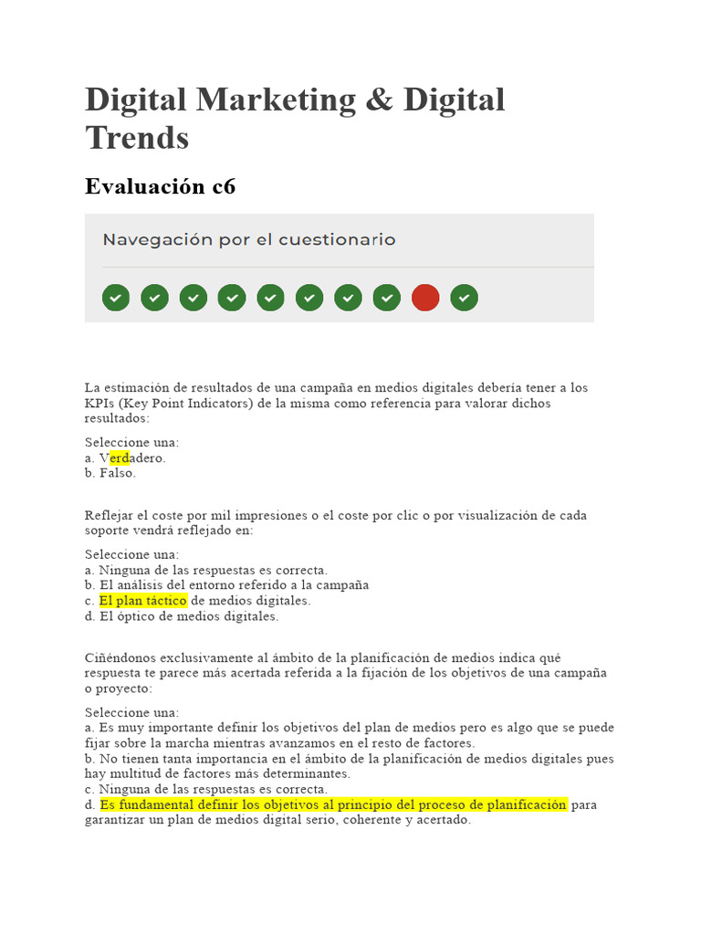 C6 TEST Digital Marketing & Digital Trends | PDF | Planificación ...