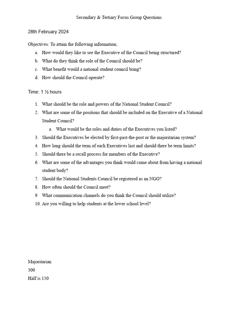 National Student Council Focus Group Questions | PDF