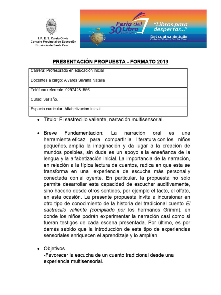 2019 PROPUESTA Feria del libro-Alf-Inicial | PDF | Narración