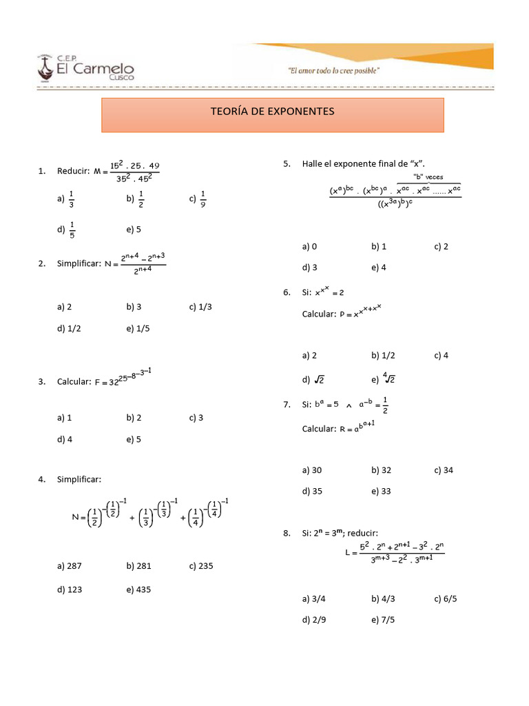 Teoria De Exponentes Pdf