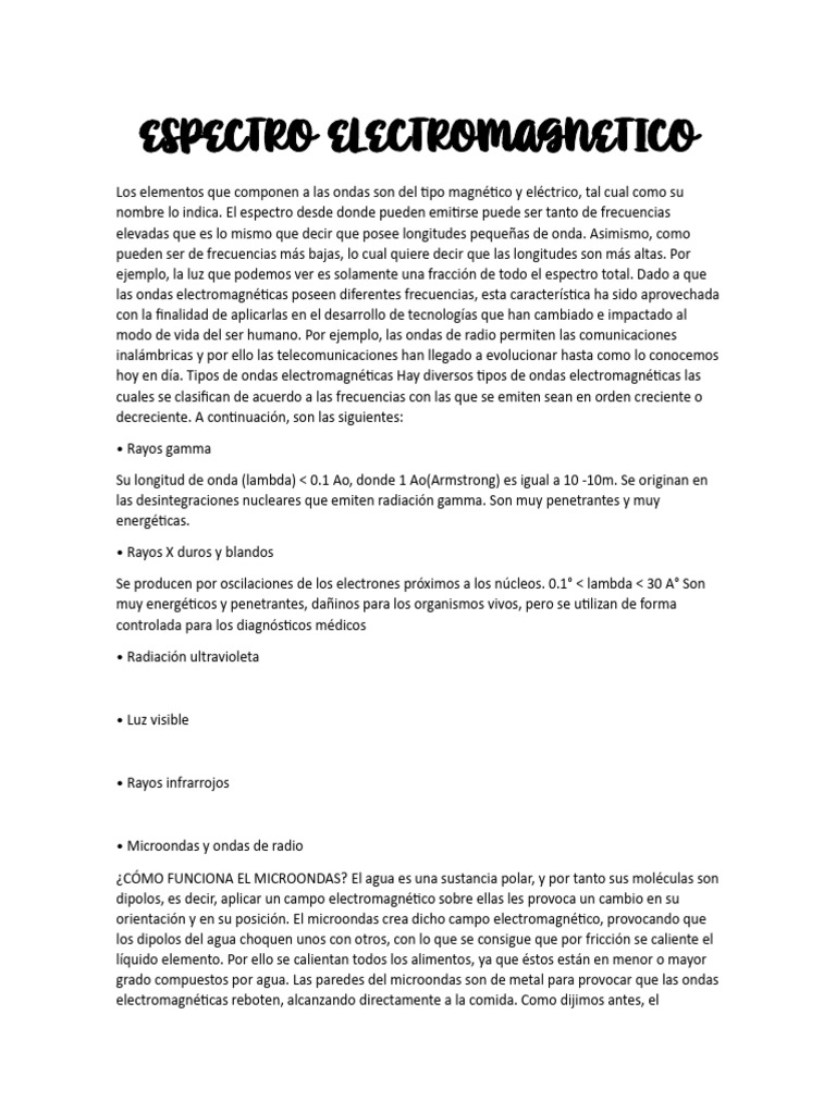 Espectro Electromagnetico | PDF | Espectro electromagnético | Radiación ...