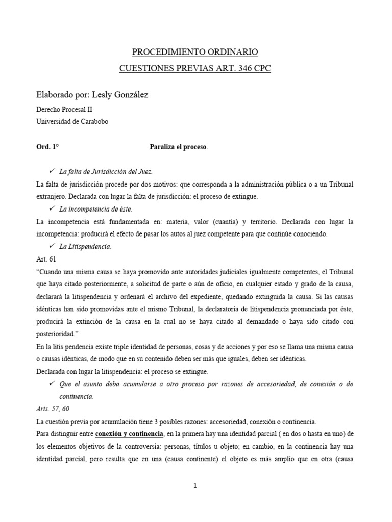 Cuestiones Previas en Procedimiento Civil | PDF | Ley procesal ...