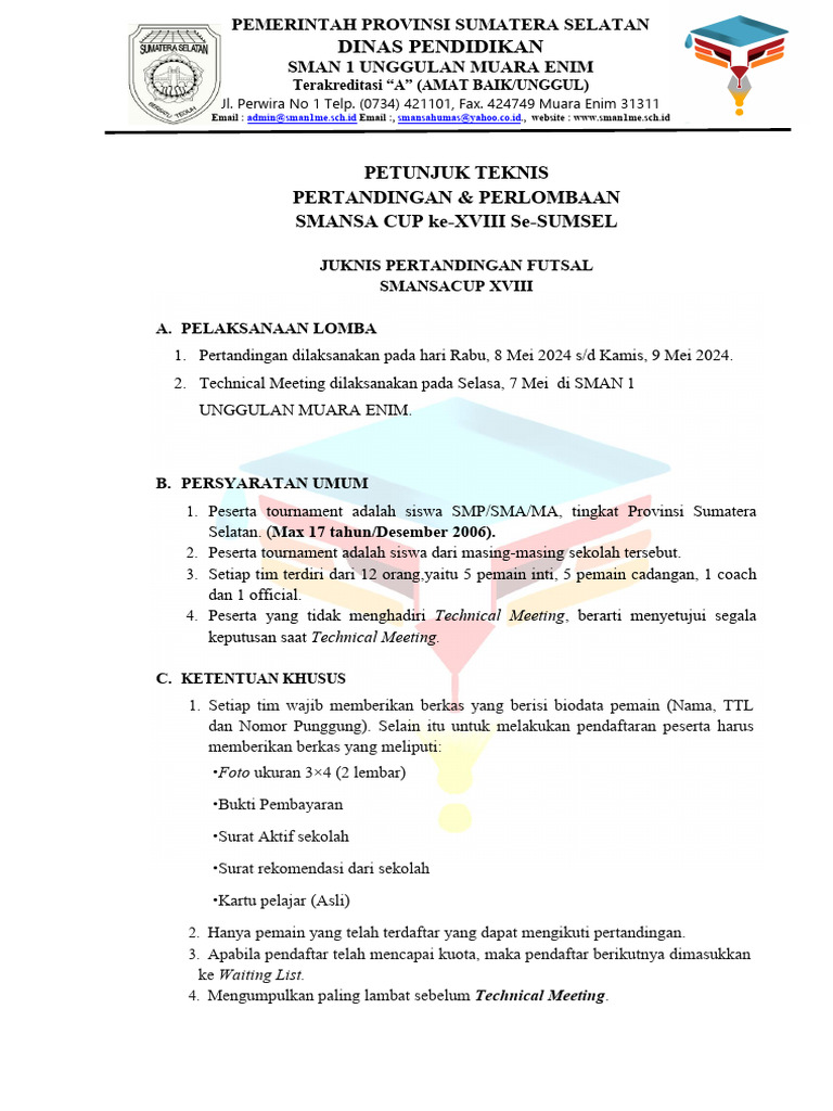 Juknis Perlombaan Dan Pertandingan Smansacup 18' | PDF