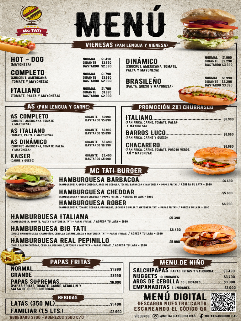 Menu MC Tati Copy RGB | PDF | Hamburguesas | Ingredientes de comida