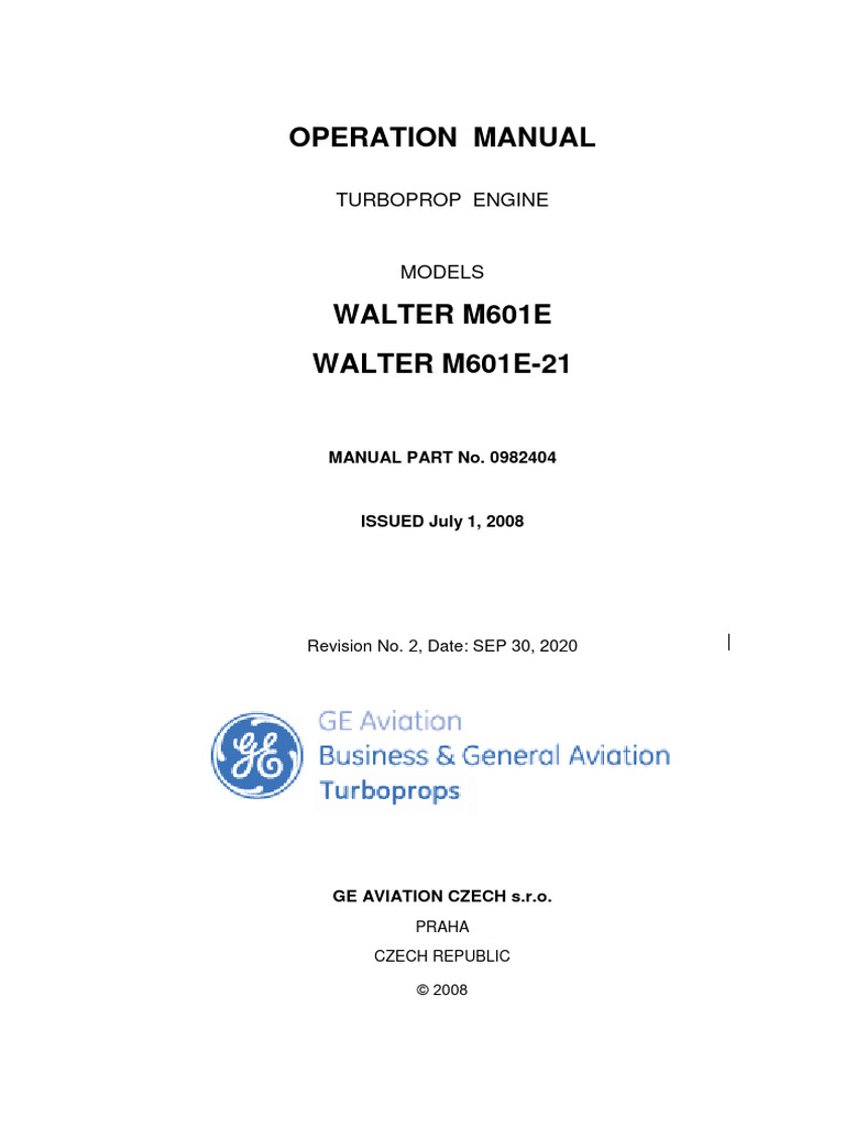 Walter M601E Engine Manual | PDF | Engines | Jet Fuel