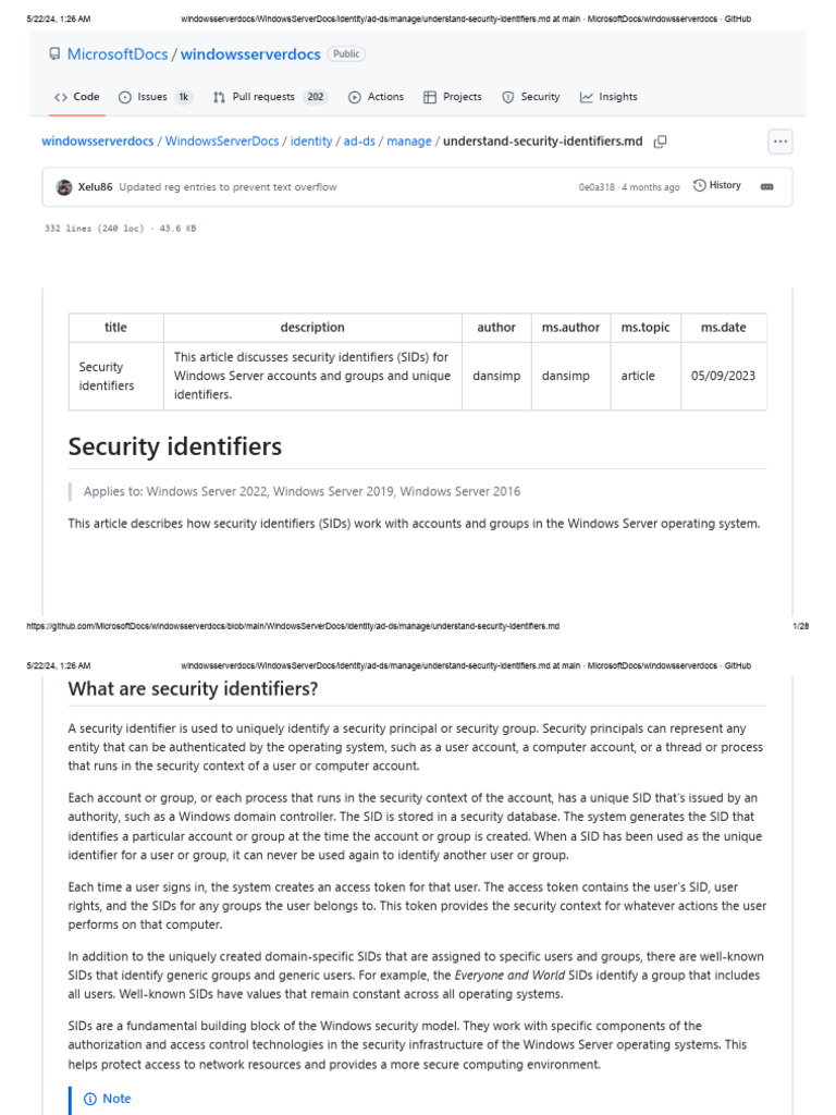 Security Identifiers: Windowsserverdocs | PDF | Computer Engineering | Computer Architecture