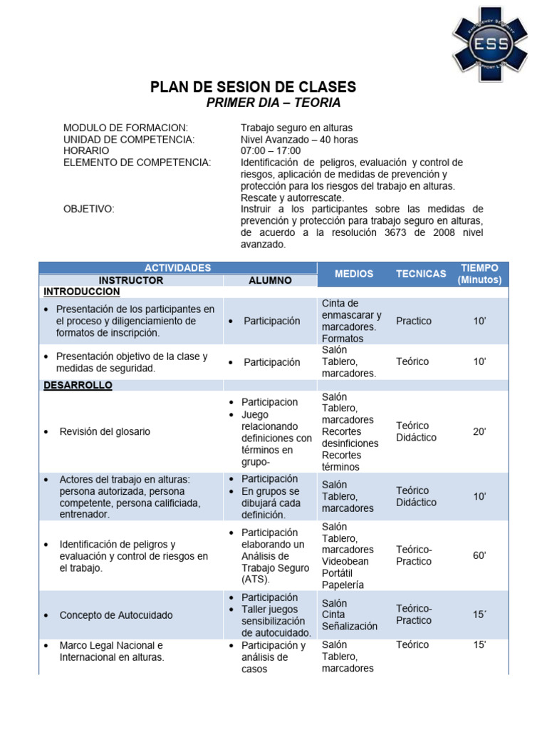 2 Plan Sesion de Clases Nivel Avanzado | PDF