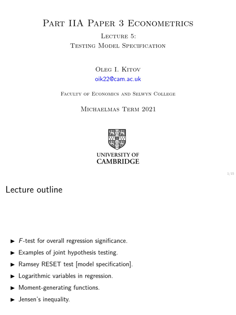 2A.3 Lecture Slides5 Model Specification | PDF | Regression Analysis ...