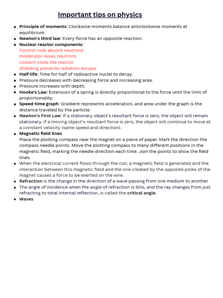 Important Tips On Physics | PDF | Technology & Engineering