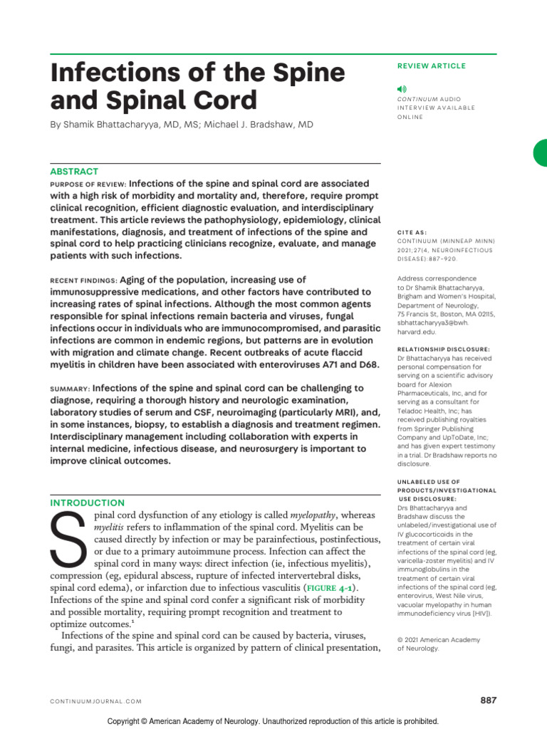 Infections of The Spine and Spinal Cord: Continuumaudio ...