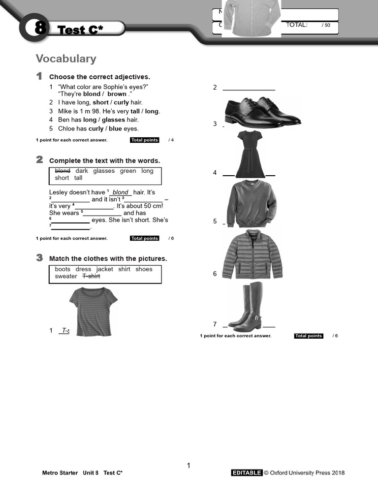 Metro Starter Unit 8 Test C One Star | PDF | Clothing | Fashion