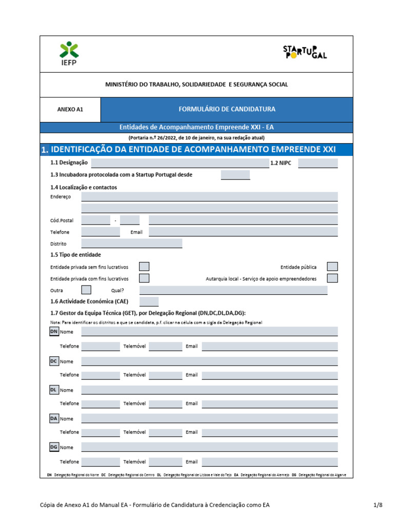 Anexo A1 Do Manual EA - Formulario de Candidatura A Credenciacao Como ...