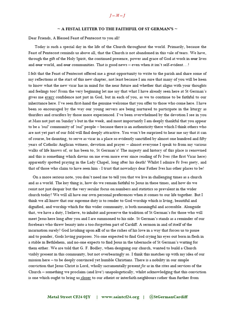 Festal Letter No. 1 (Pentecost 2024) | PDF | Mass (Liturgy) | Prayer