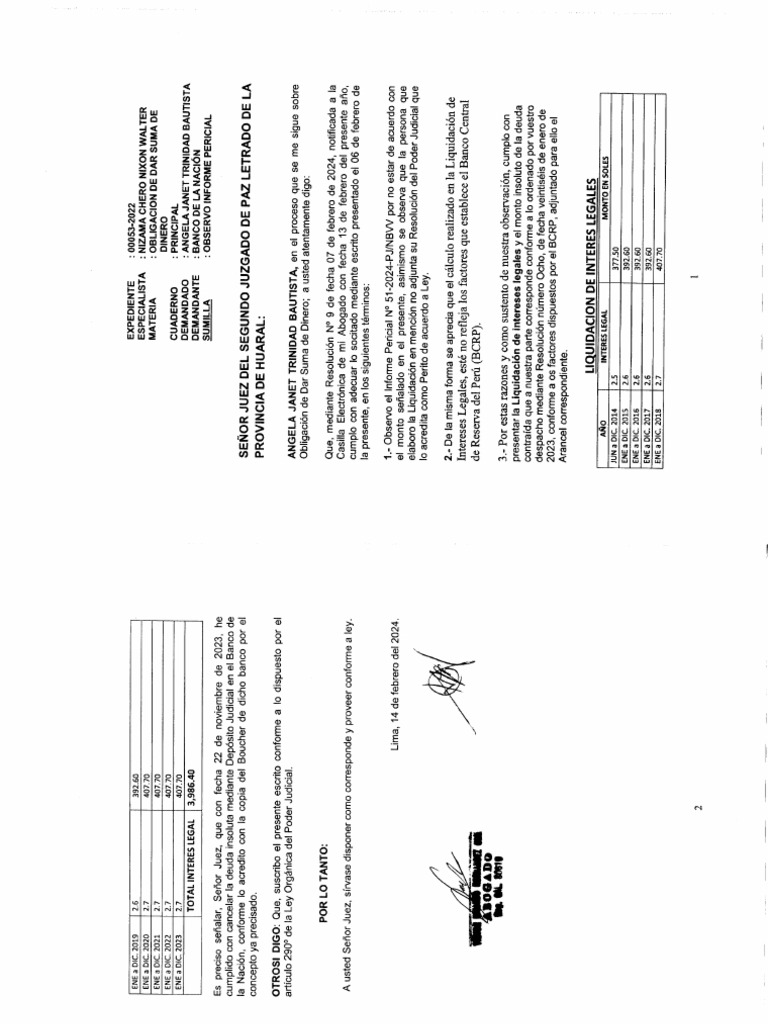 Escrito Observación Liquidación de Intereses | PDF