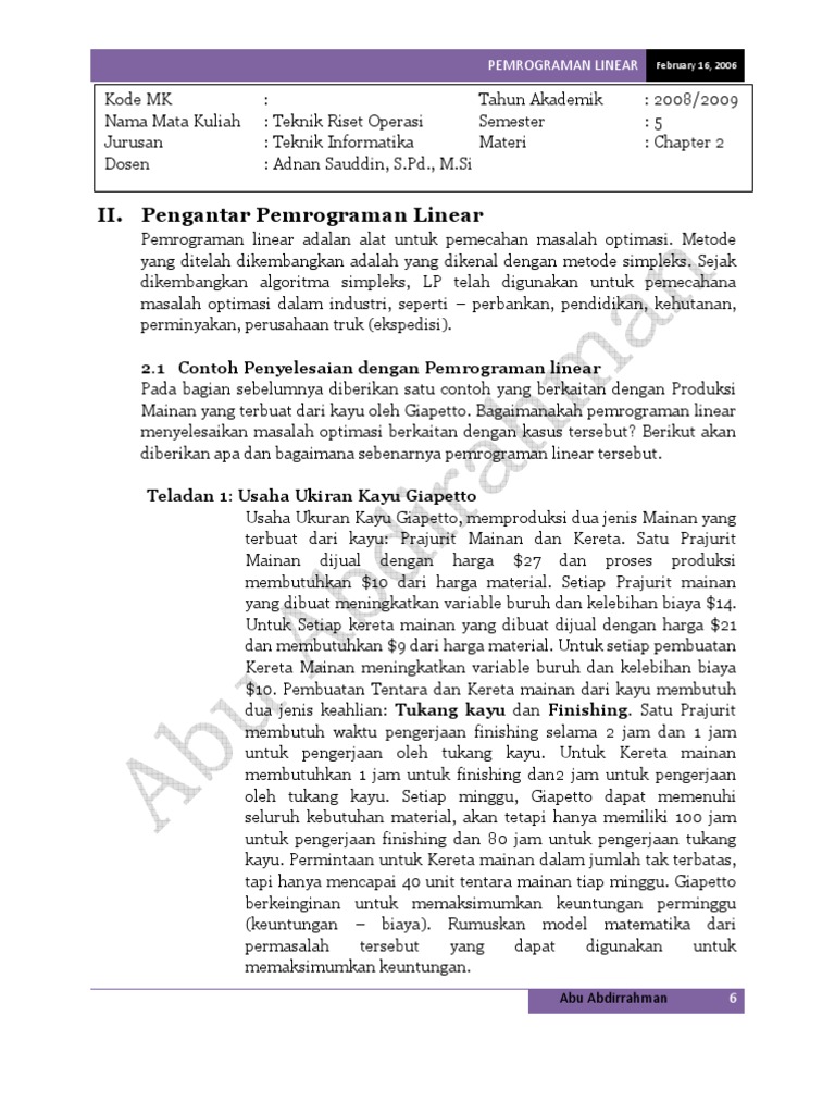 Pemrograman Linear Dan Penyelesaianya Dengan Metode Grafik | PDF
