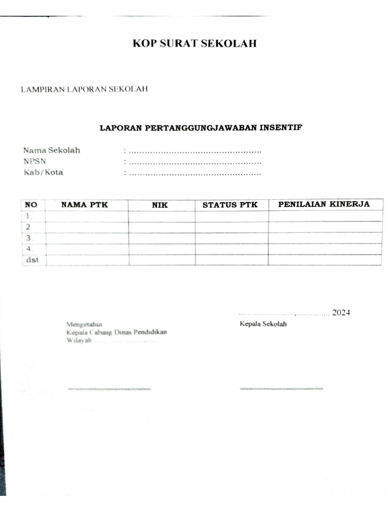 Surat Laporan Realisasi Program Insentif SMA,SMK & SKh | PDF